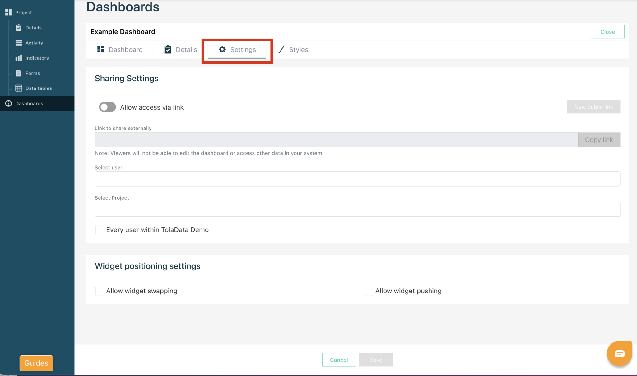 Sharing Dashboards - TolaData