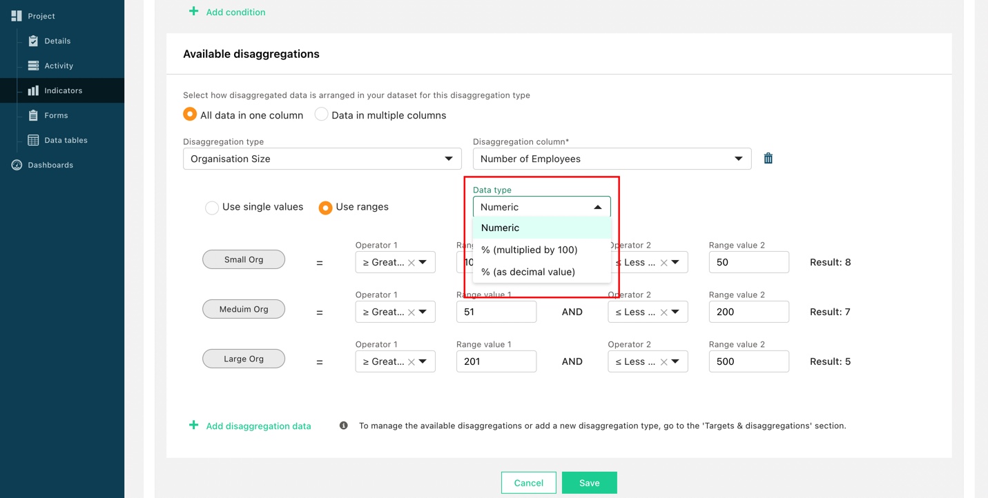 Disaggregation Ranges - TolaData