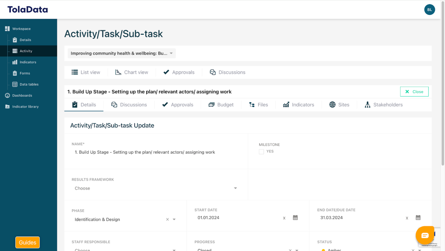 The Activity Section – Overview - TolaData