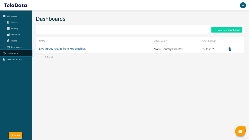 The Dashboard Section - Overview - TolaData