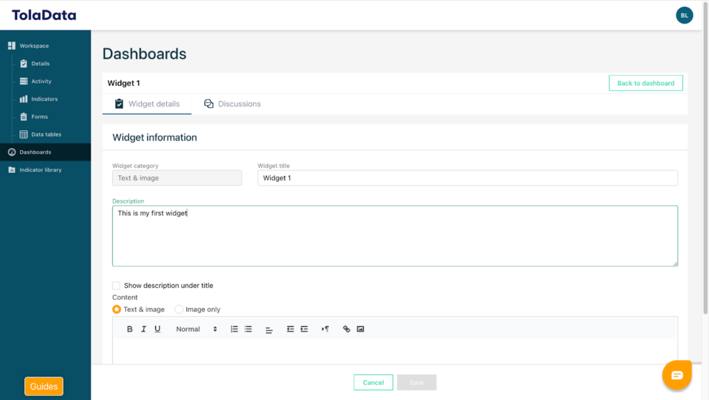 The Dashboard Section - Overview - TolaData